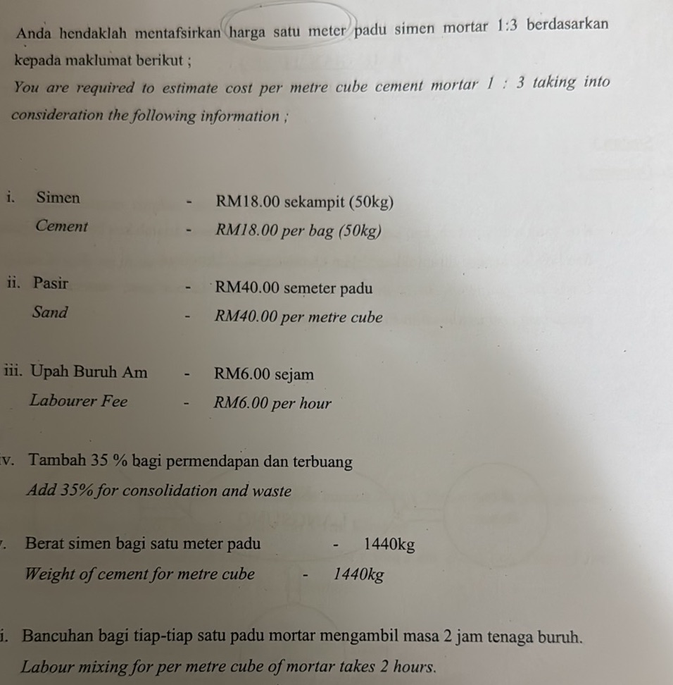 Anda hendaklah mentafsirkan harga satu meter | StudyX