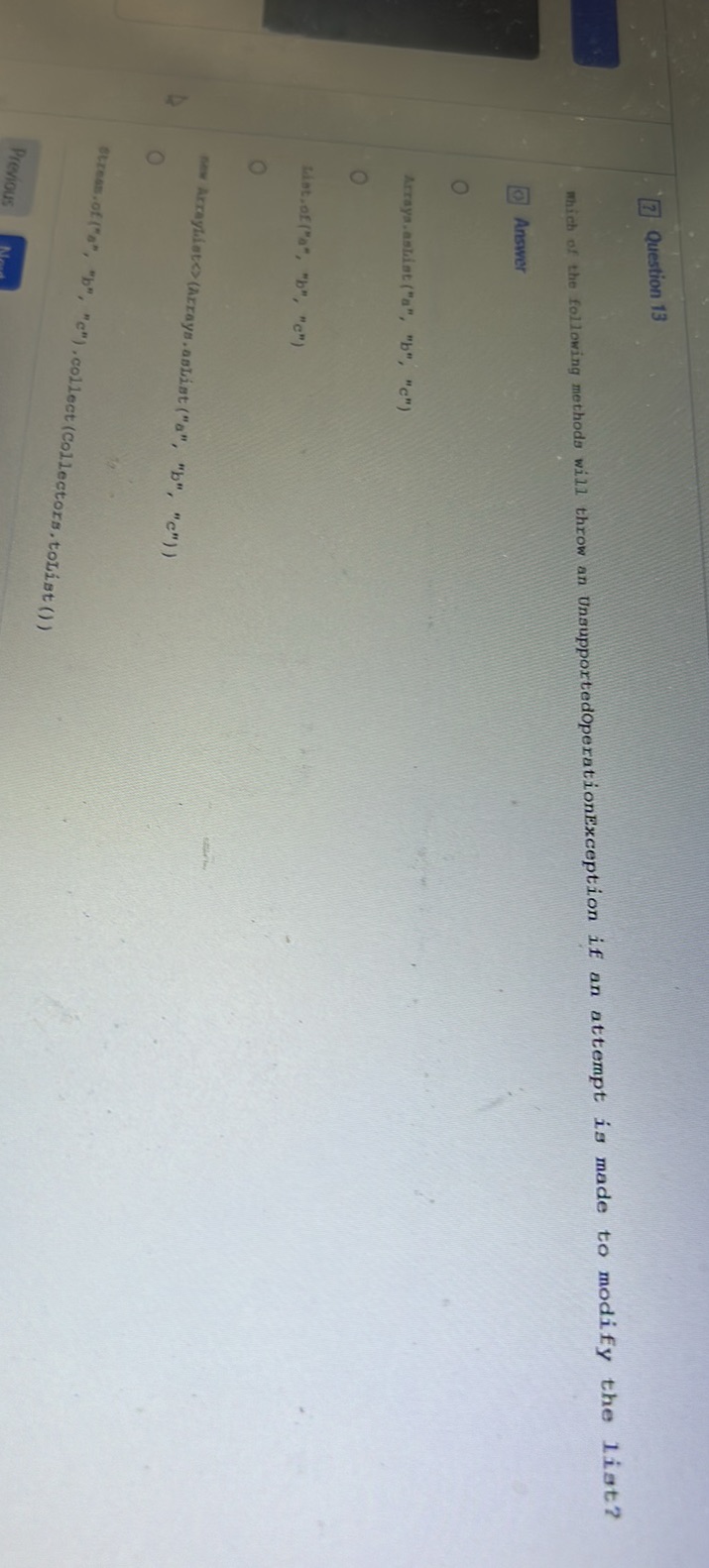 Which of the following methods will throw an | StudyX