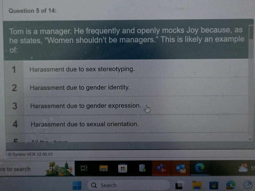 Question 5 of 14: Tom is a manager. He | StudyX