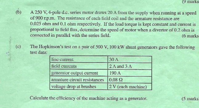 (b) A 250 V, 4-pole d.c. series motor draws | StudyX