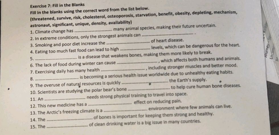 Exercise 7: Fill in the Blanks Fill in the | StudyX