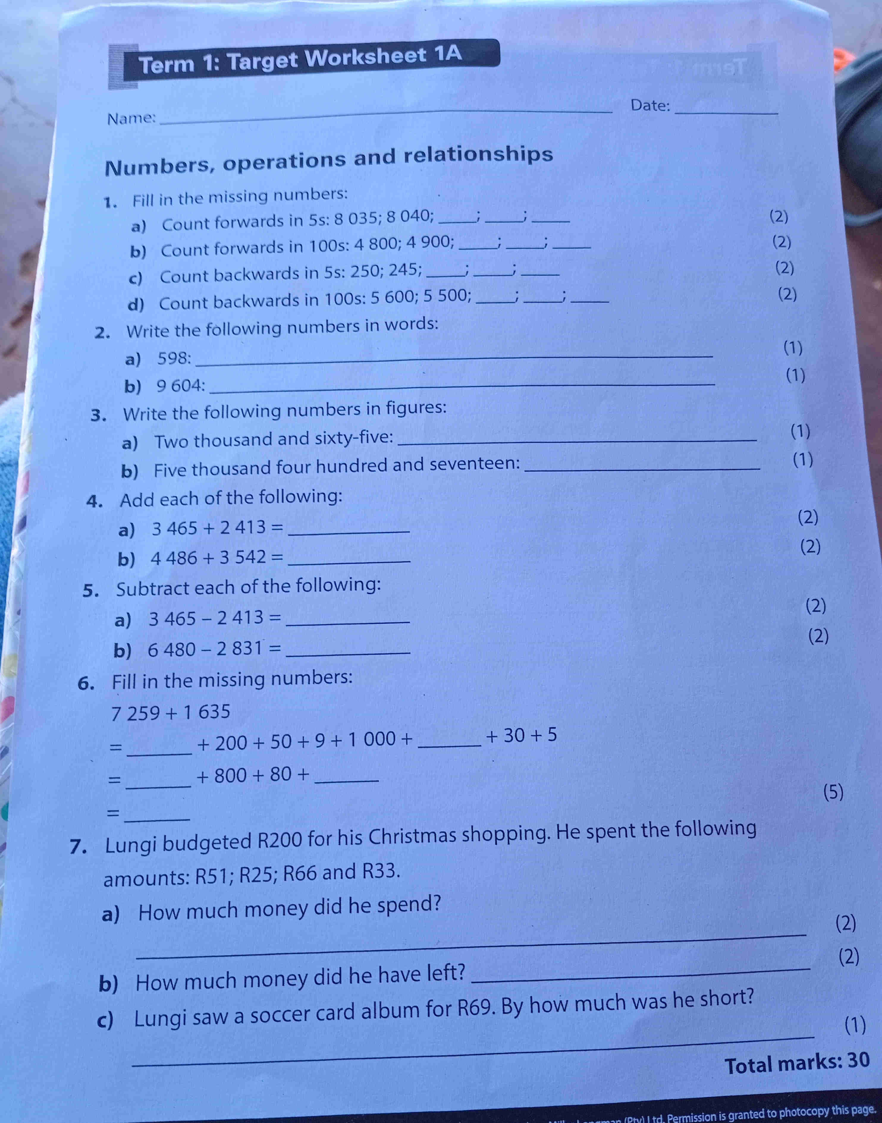 1. Fill in the missing numbers: a) Count | StudyX