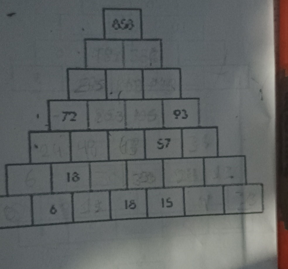 The image shows a pyramid of numbers. Each | StudyX