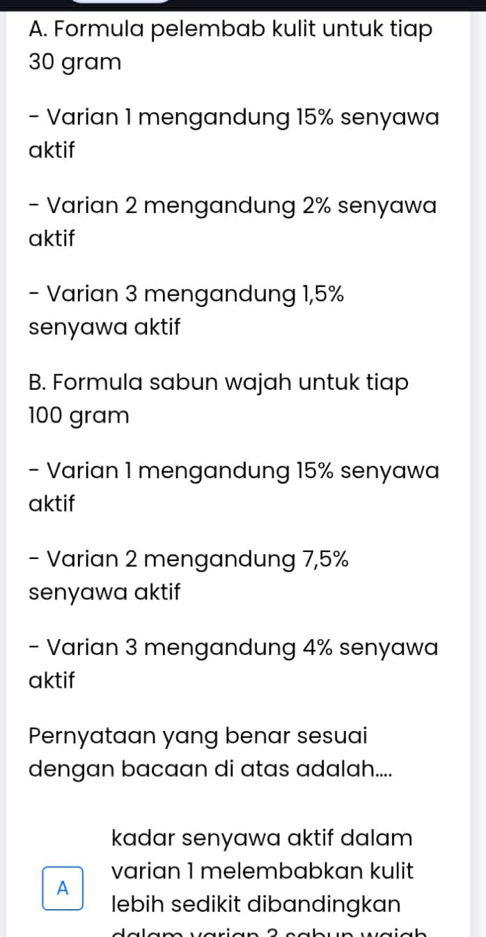 A. Formula pelembab kulit untuk tiap 30 gram | StudyX