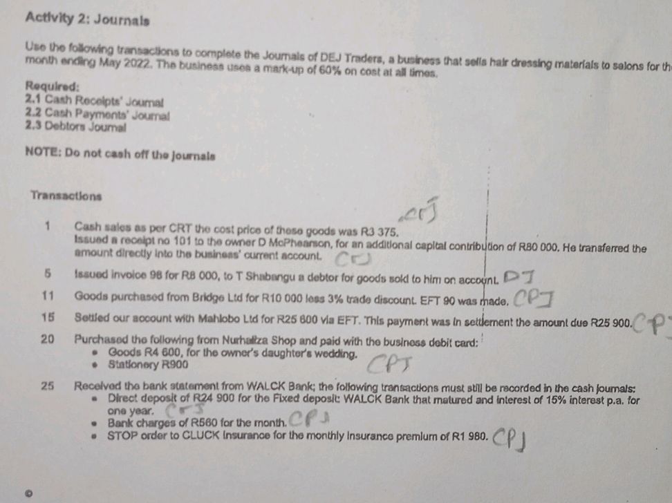 Activity 2: Journals Use the following | StudyX