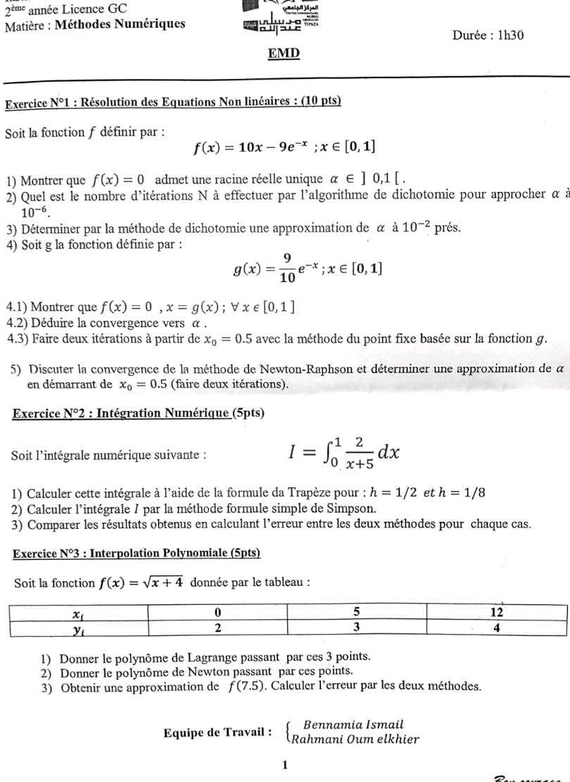 Exercice N°1: Résolution des Equations Non | StudyX