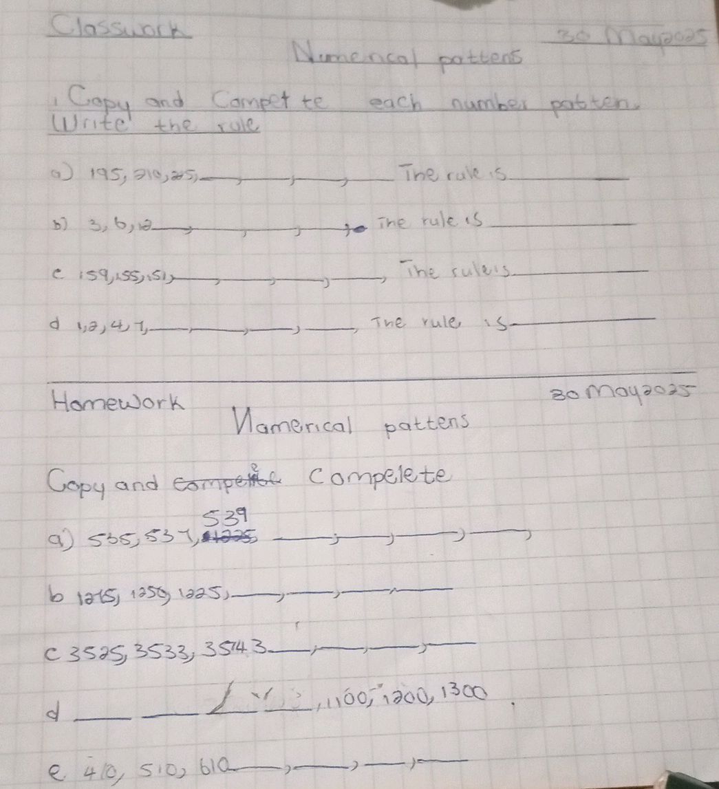 Copy and complete each number pattern. Write | StudyX