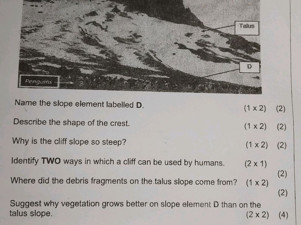 Name the slope element labelled D. Describe | StudyX