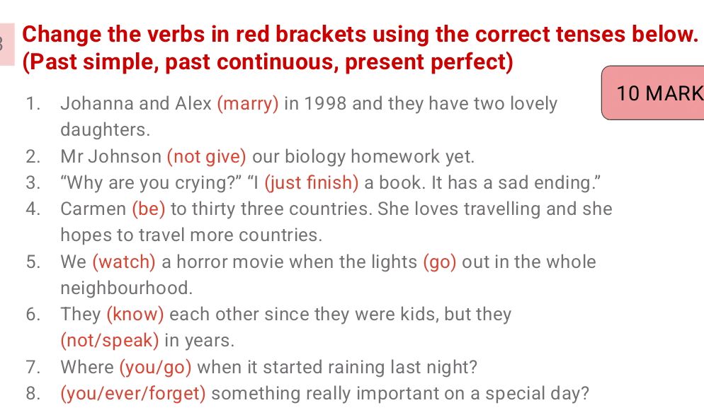 Change the verbs in red brackets using the | StudyX