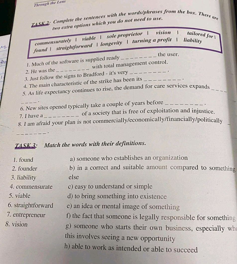 TASK 2: Complete the sentences with the | StudyX