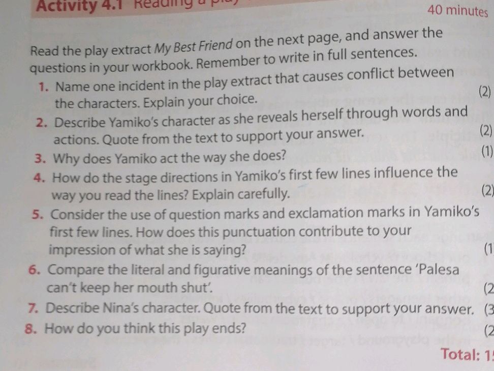 1. Name one incident in the play extract | StudyX