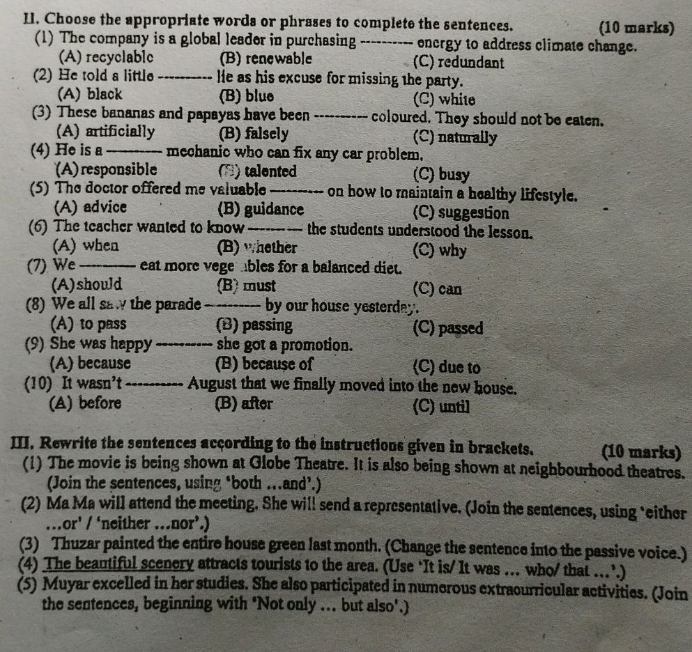 II. Choose the appropriate words or phrases | StudyX