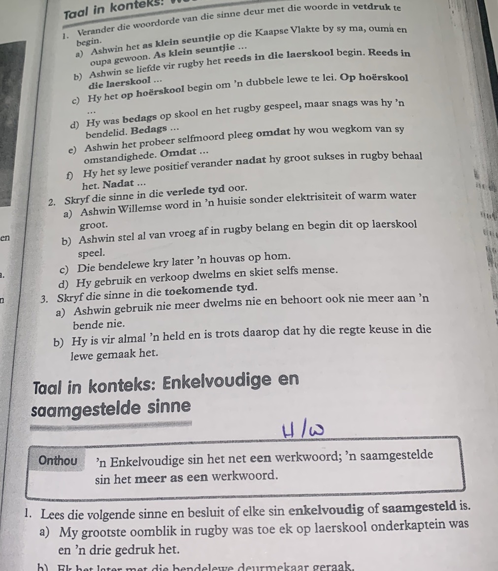 1. Verander die woordorde van die sinne deur | StudyX