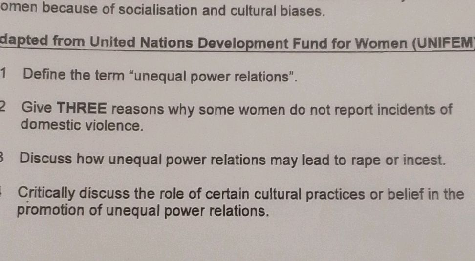 1 Define the term "unequal power relations". | StudyX