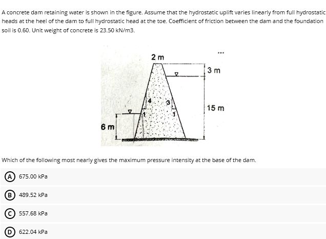 A concrete dam retaining water is shown in | StudyX
