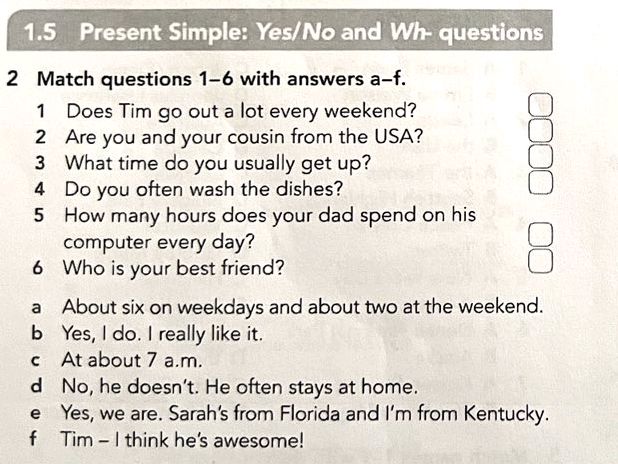 2 Match questions 1-6 with answers a-f. 1 | StudyX