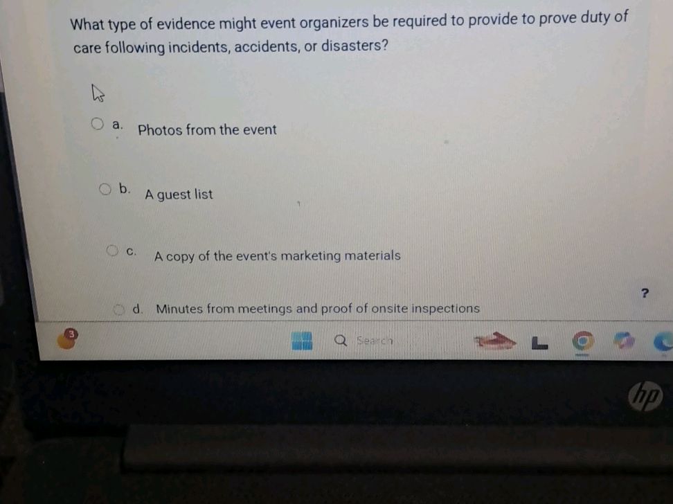 What type of evidence might event organizers | StudyX
