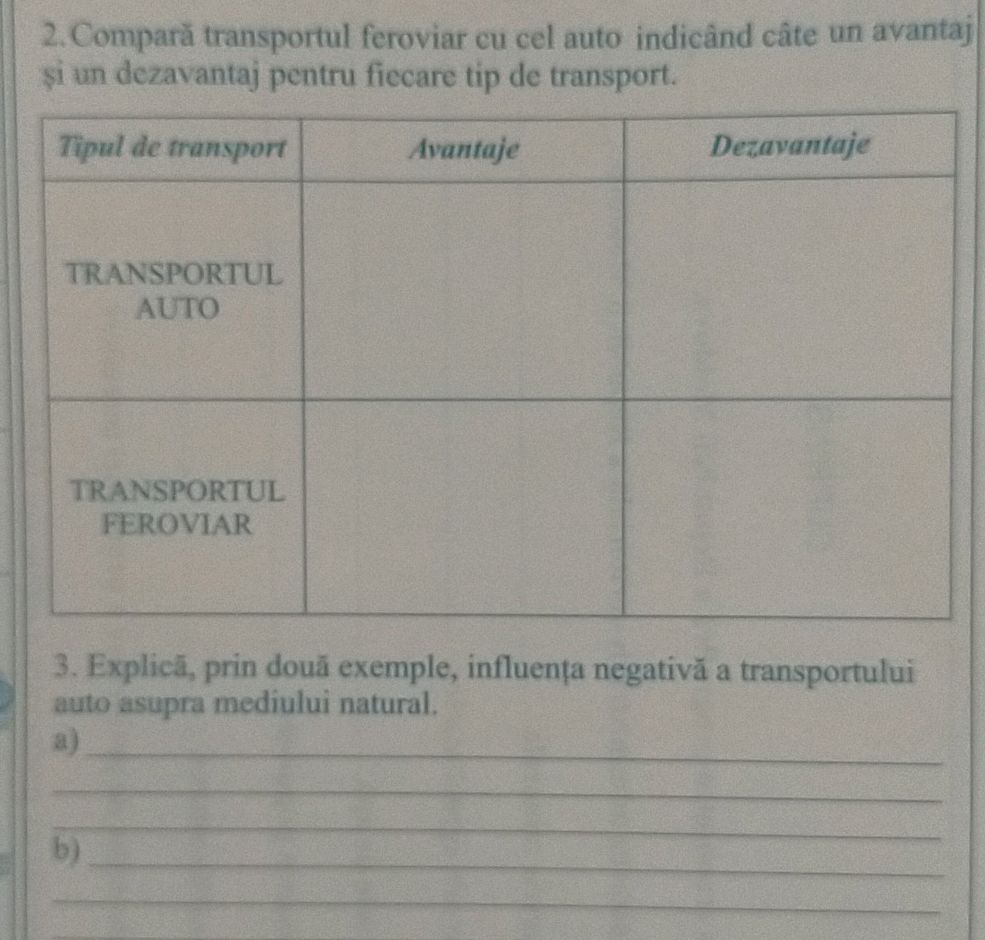 2. Compară transportul feroviar cu cel auto | StudyX