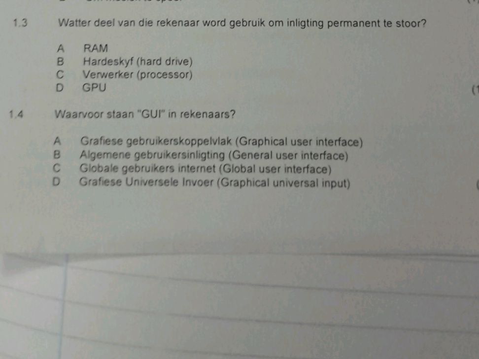 1.3 Watter deel van die rekenaar word | StudyX
