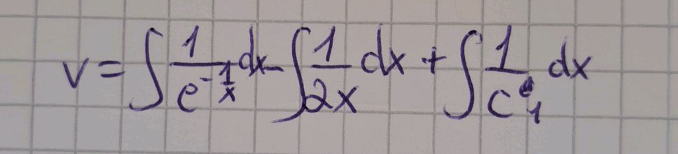 v = {1}{e^{- {1}{x}}} dx - {1}{2x} dx | StudyX