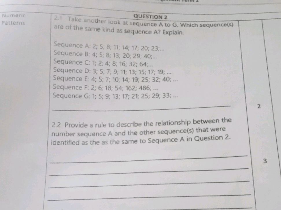 2.1 Take another look at sequence A to G. | StudyX