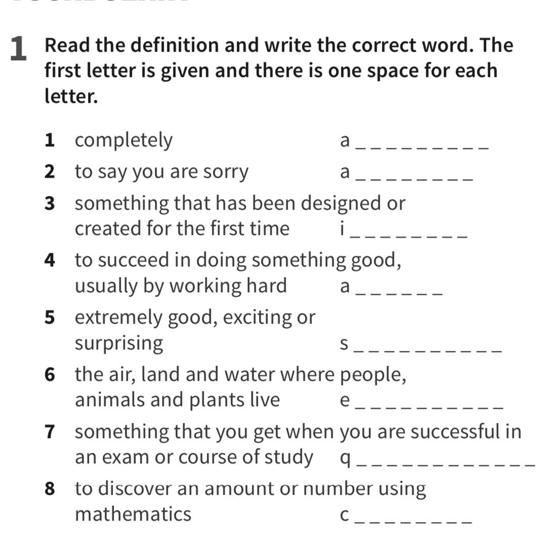 1 Read the definition and write the correct | StudyX