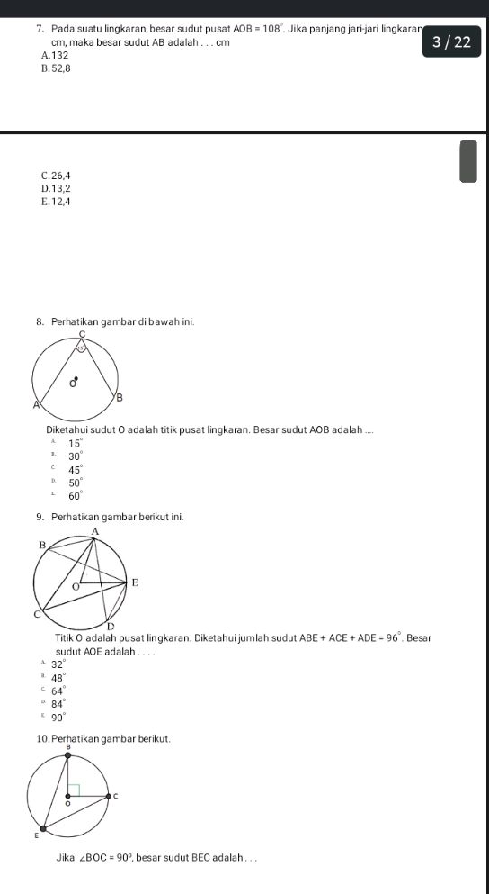 7. Pada suatu lingkaran, besar sudut pusat | StudyX