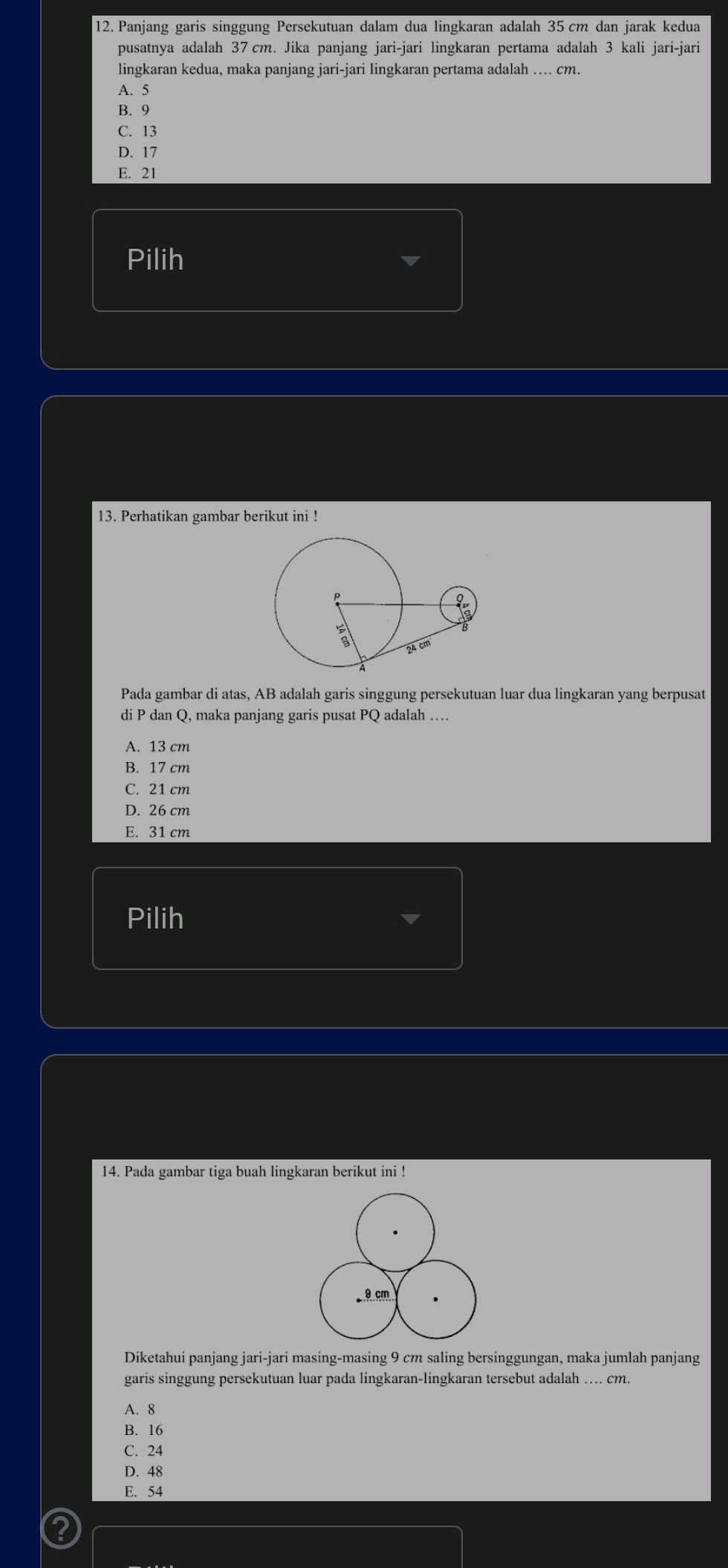 12. Panjang garis singgung Persekutuan dalam | StudyX
