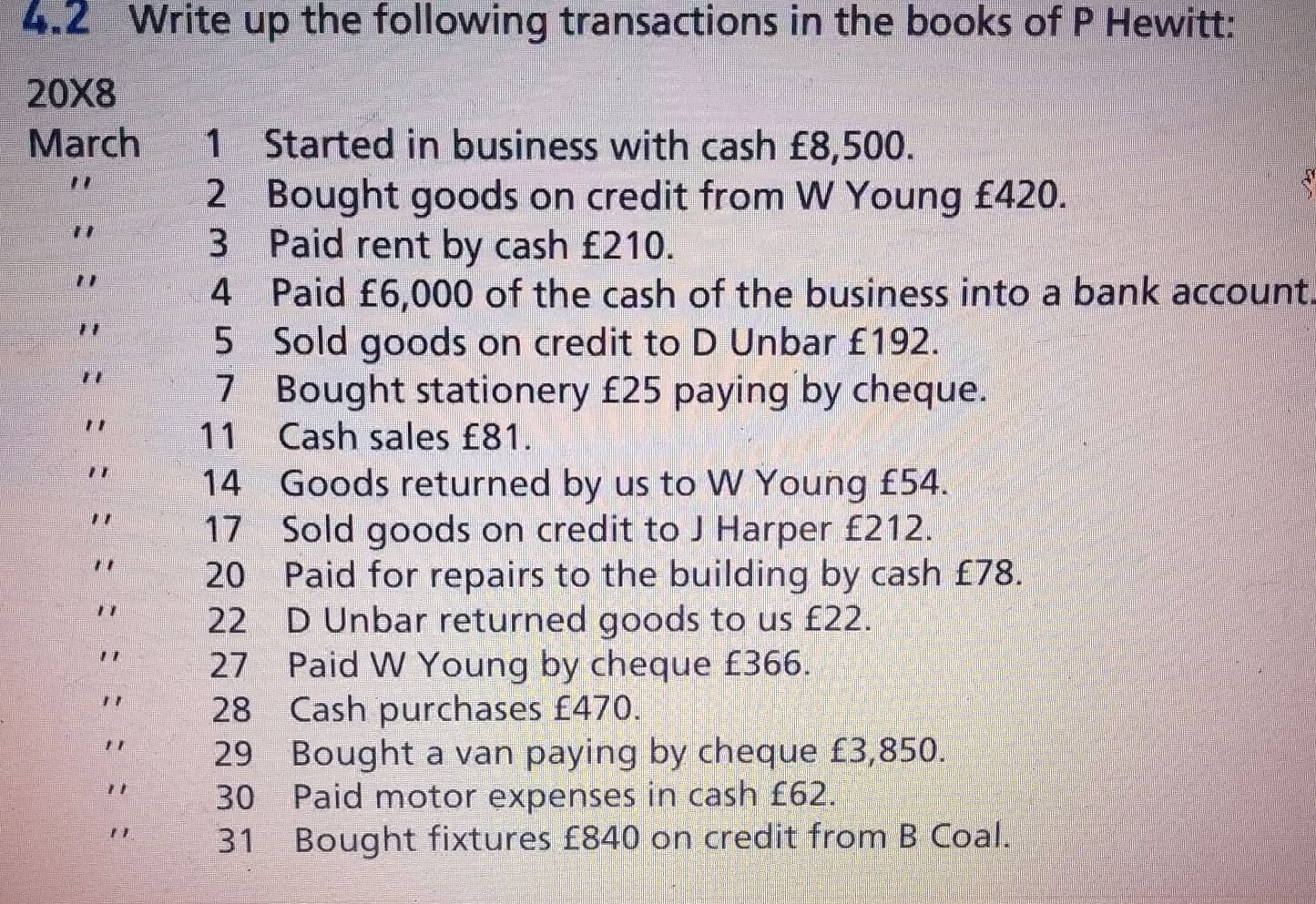4.2 Write up the following transactions in | StudyX