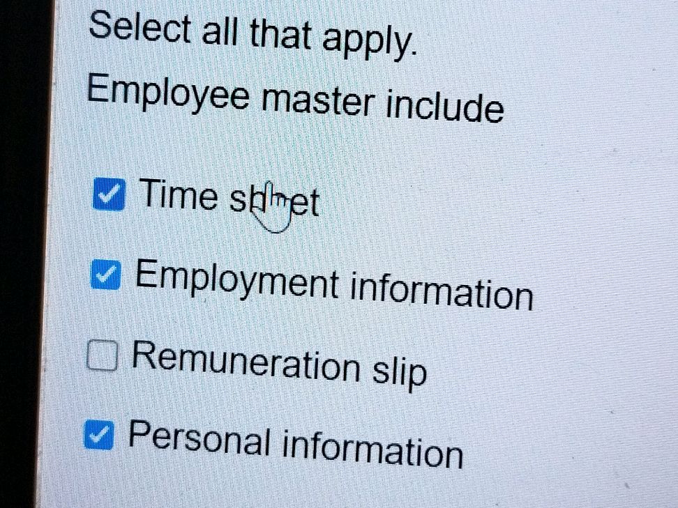 Select all that apply. Employee master | StudyX
