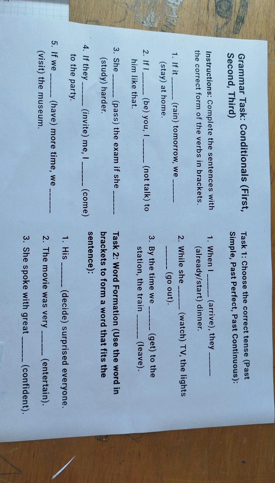 Grammar Task: Conditionals (First, Second, | StudyX