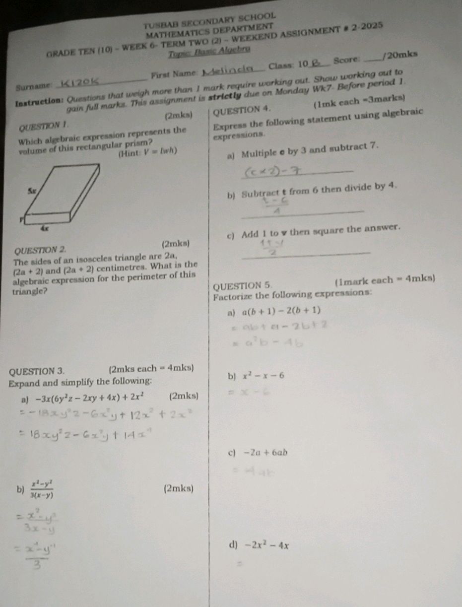 QUESTION 1. Which algebraic expression | StudyX