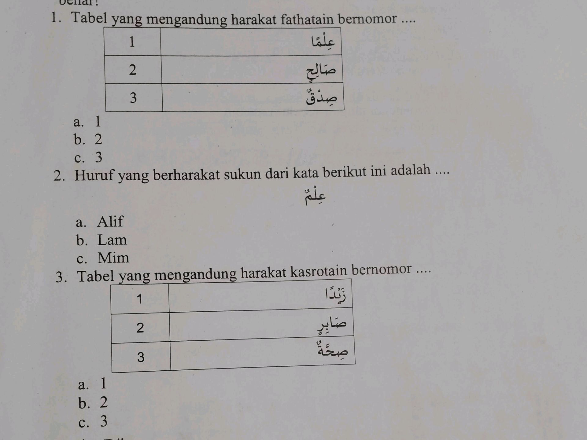 1. Tabel yang mengandung harakat fathatain | StudyX
