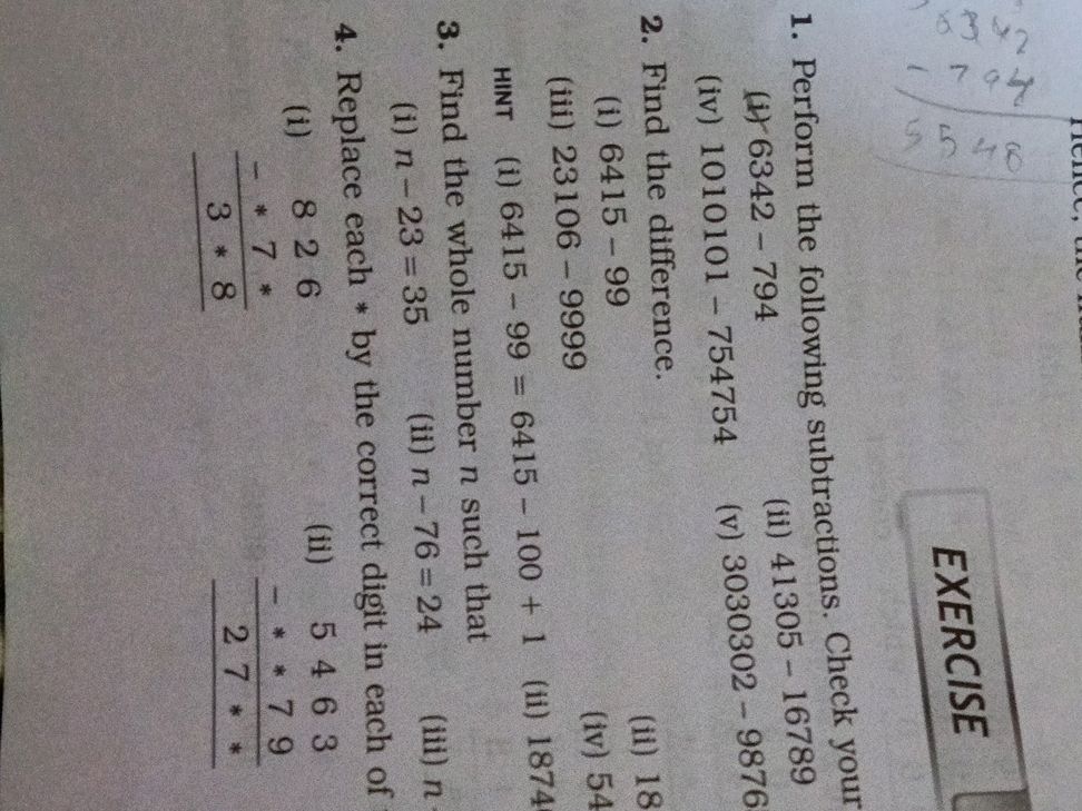 1. Perform the following subtractions. Check | StudyX
