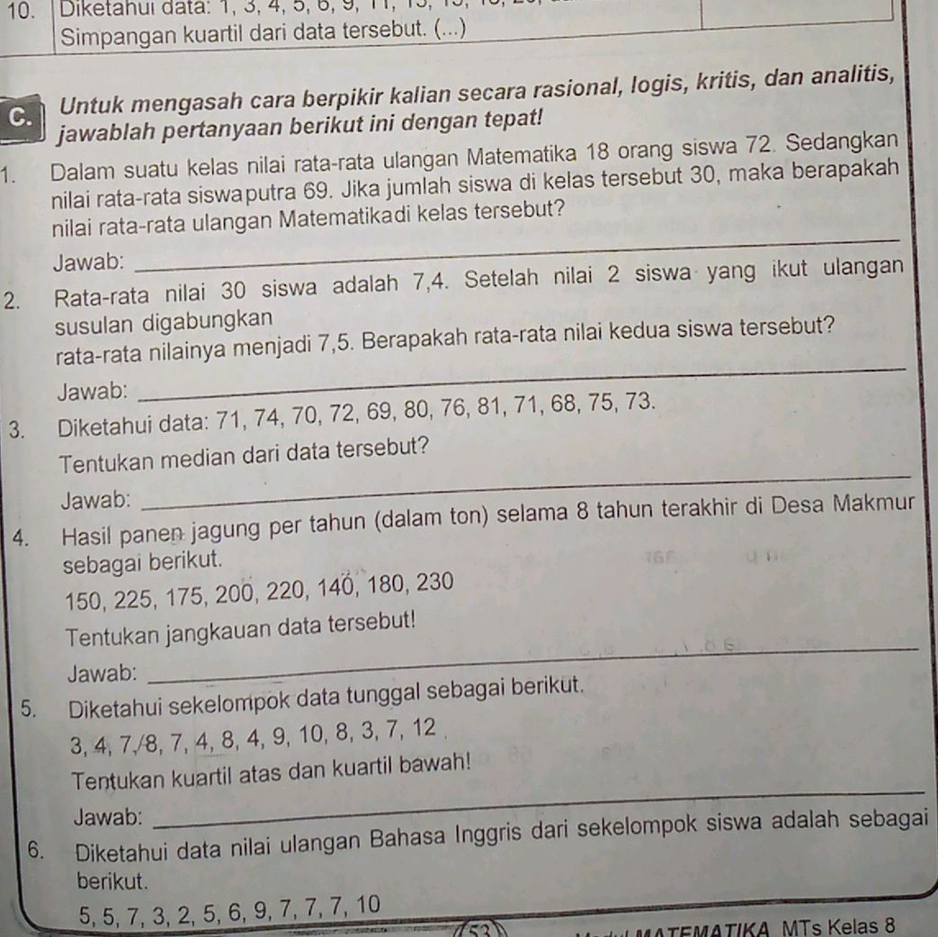 1. Dalam suatu kelas nilai rata-rata ulangan | StudyX