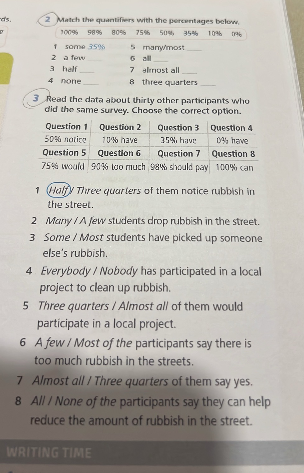 Match the quantifiers with the percentages | StudyX