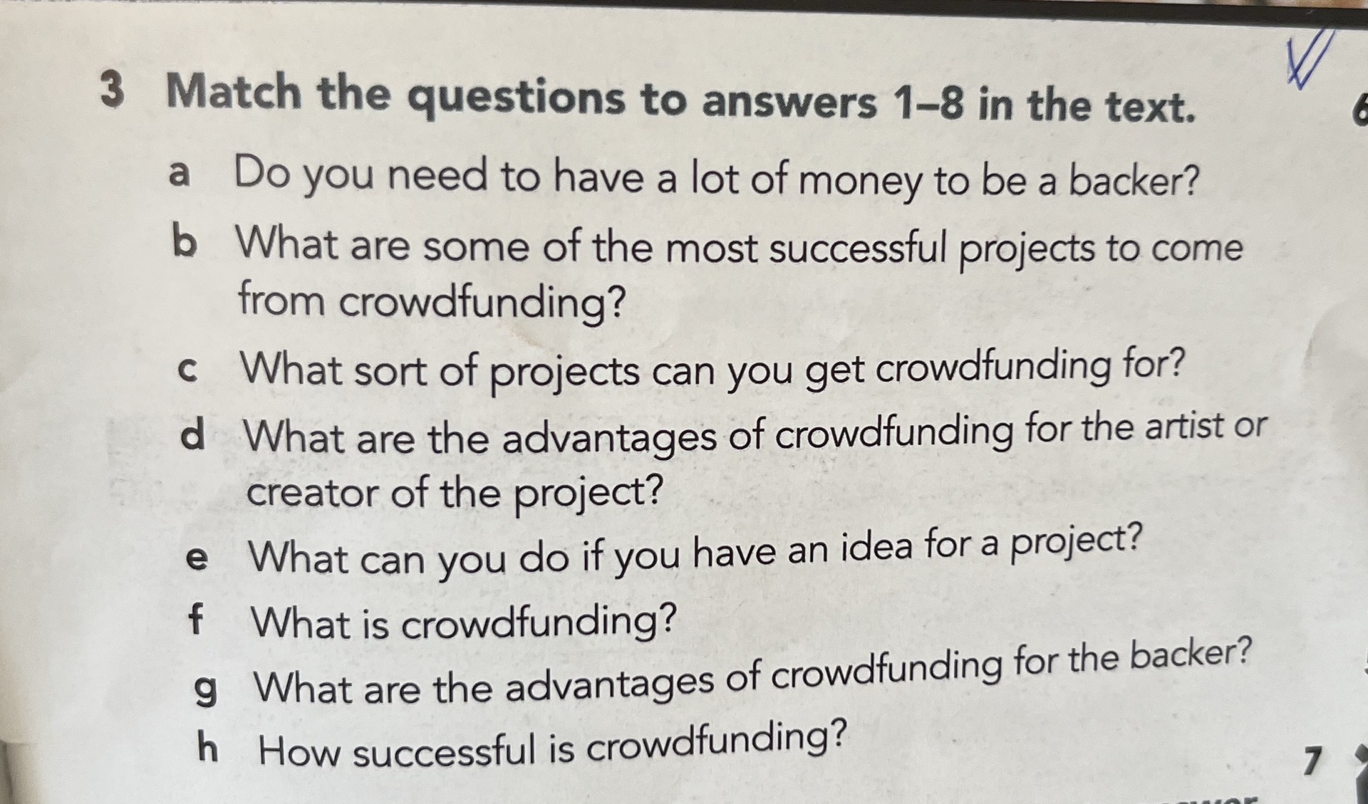 3 Match the questions to answers 1-8 in the | StudyX