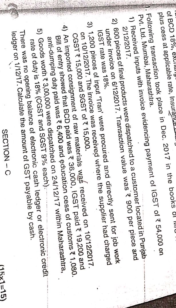 1. Following transaction took place in Dec. | StudyX