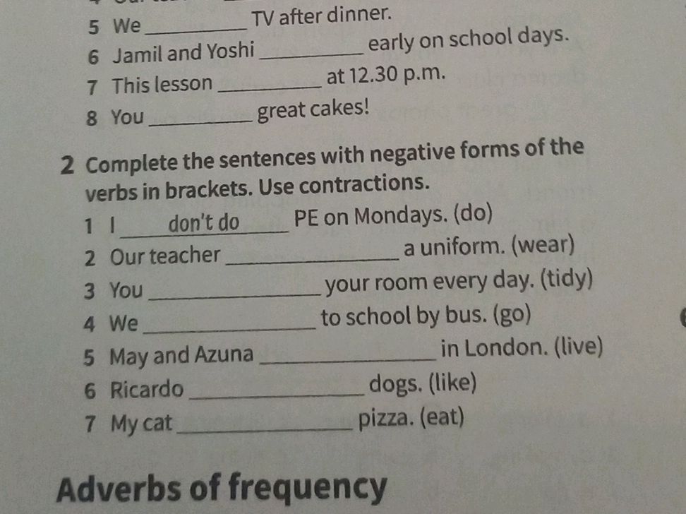 2 Complete the sentences with negative forms | StudyX