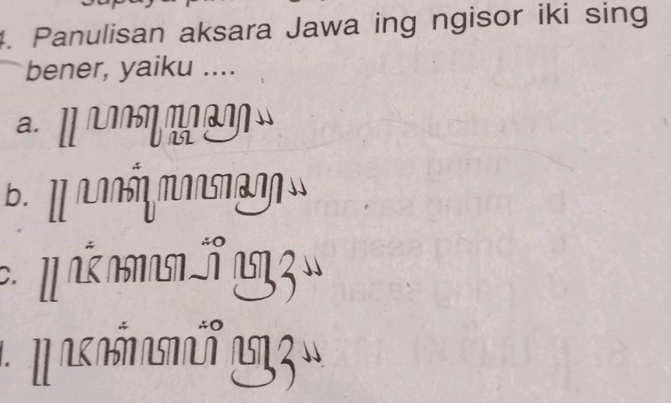 4. Panulisan aksara Jawa ing ngisor iki sing | StudyX