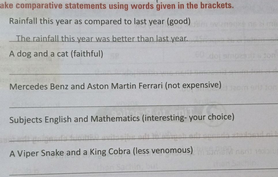 ake comparative statements using words given | StudyX