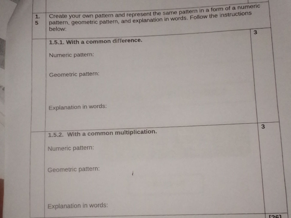 1. Create your own pattern and represent the | StudyX