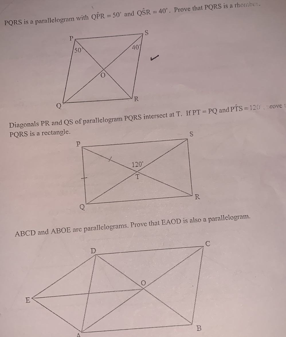 PQRS is a parallelogram with $ QPR = 50^ $ | StudyX