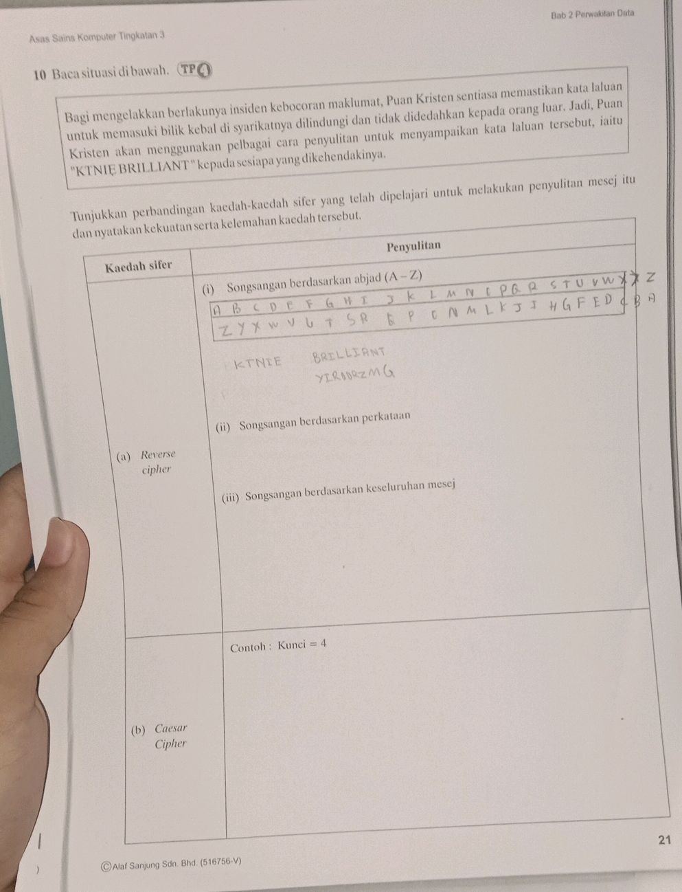 Tunjukkan perbandingan kaedah-kaedah sifer | StudyX