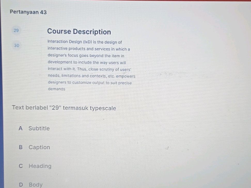 Text berlabel "29" termasuk typescale A | StudyX