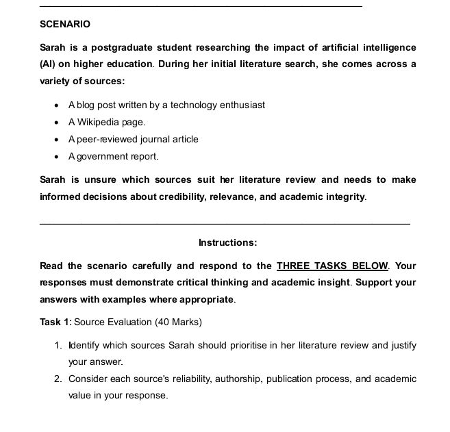 SCENARIO Sarah is a postgraduate student | StudyX