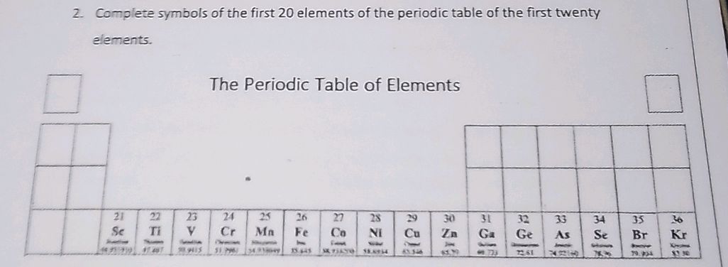 2. Complete symbols of the first 20 elements | StudyX