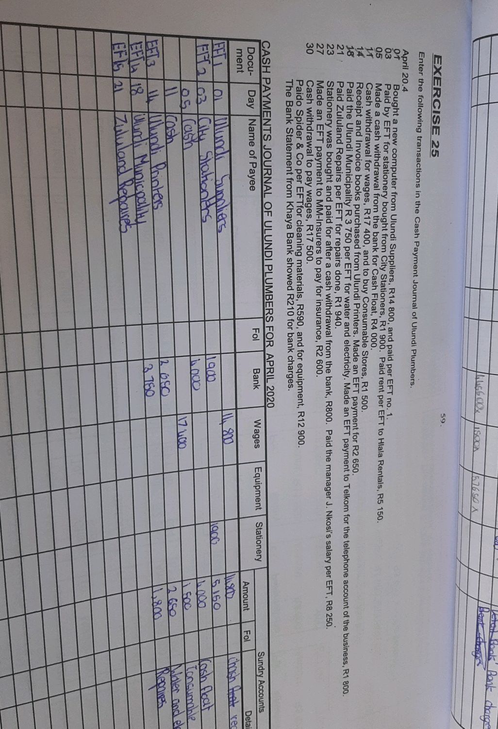 Enter the following transactions in the Cash | StudyX