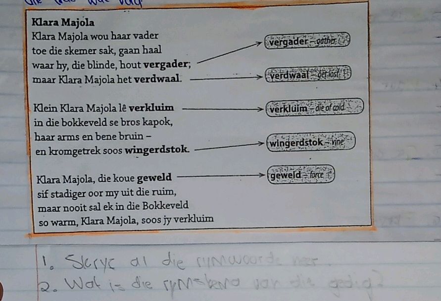 1. Skryf al die rymwoorde neer 2. Wat is die | StudyX
