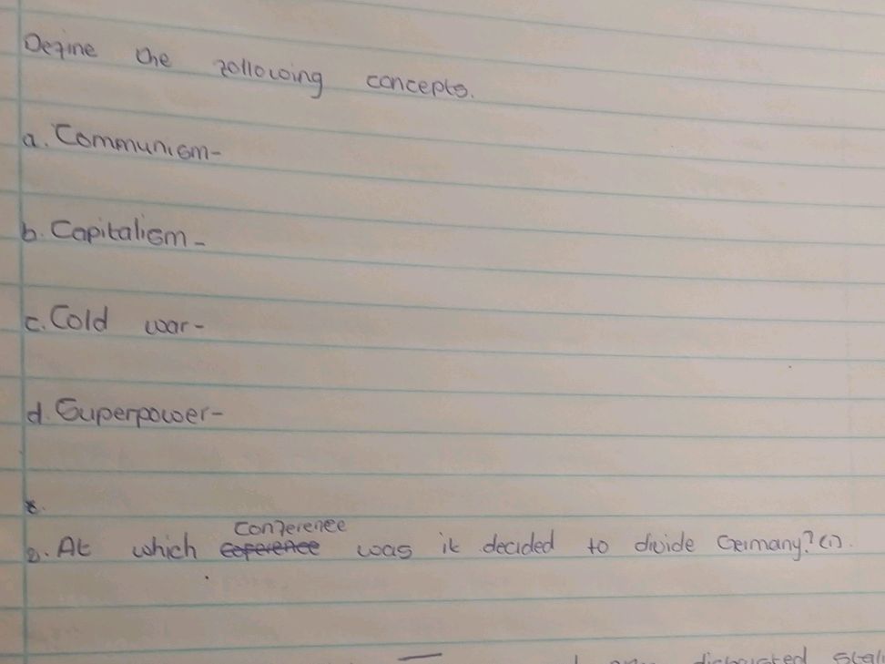 Define the following concepts. a. | StudyX